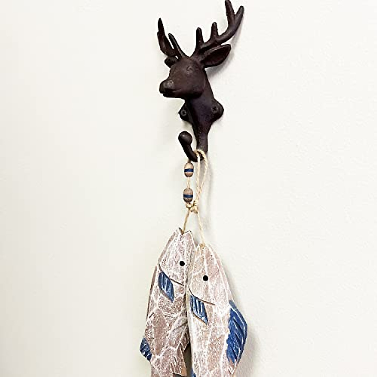 Rustic Heavy Duty Cast Iron Decorative Deer Wall Hooks Deer Antler Key Hat Holder Hanging Towel Key Coat Hook Rack Durable Iron Hanger Living Room Bathroom Room Kitchen Farmhouse Wall Decoration