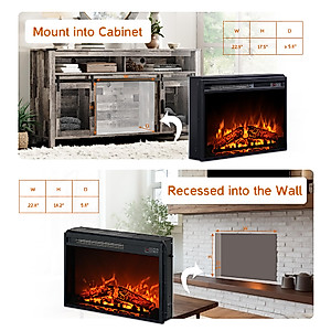 WAMPAT 23" Electric Fireplace Insert, Wall Mounted and TV Stand Cabinet Recessed Fireplace Heater with Remote & Panel Control, 4 Flame Brightness, 8H Timer, Overheating Protection, 1400W
