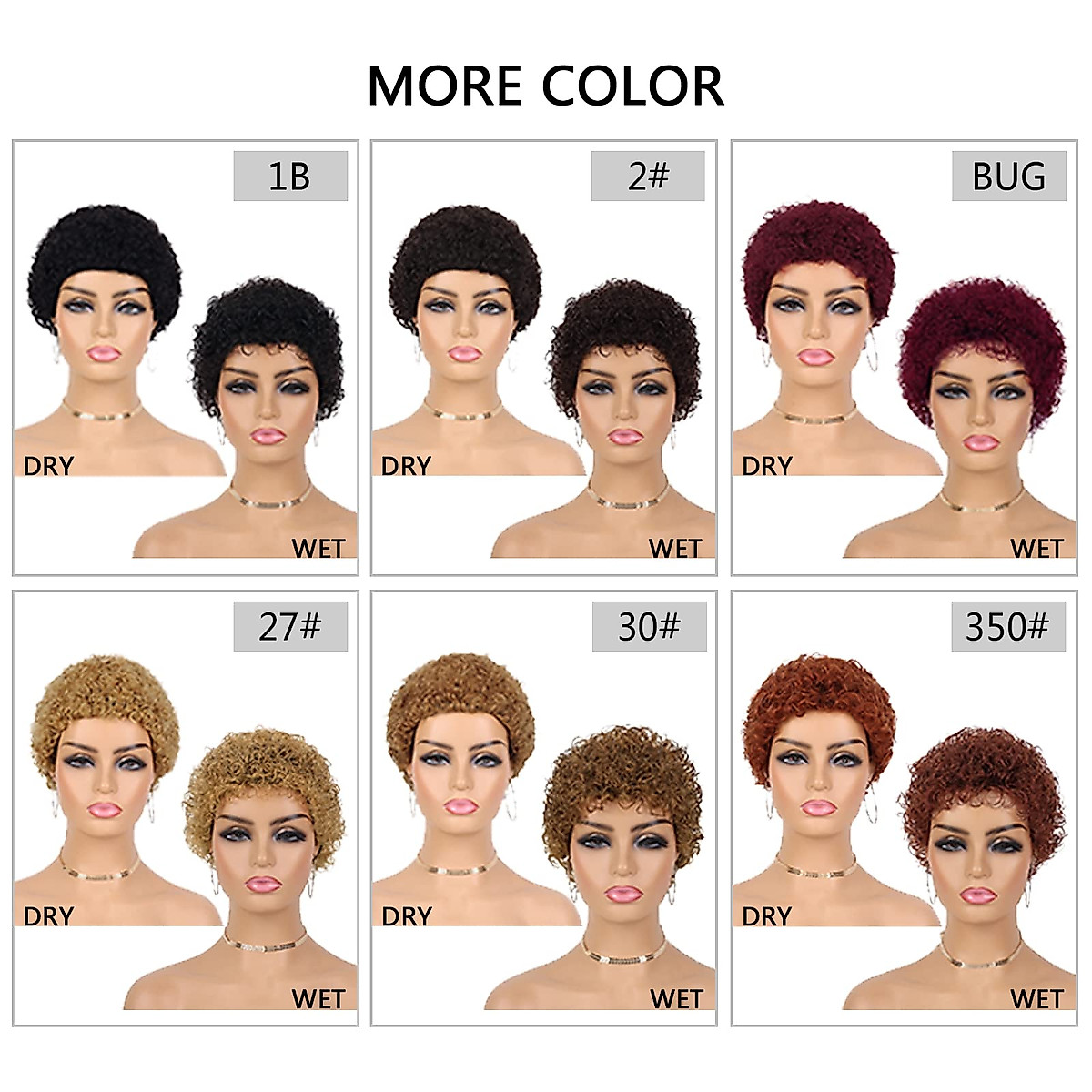 Guree Hair Glueless Wear and Go Wig for Black Women Glueless Brazilian Kinky Short Curly Wigs for Daily Use (1B)