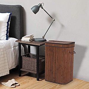 Sophia & William Laundry Hamper with Lid, 72L Bamboo Laundry Basket with Removable Liner, Collapsible Storage Dirty Clothes Basket with Handles for Laundry Bedroom, Dark Brown