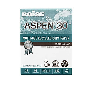 Boise Paper 30% Recycled Multi-Use Copy Paper, 8.5" x 11" Letter, 92 Bright White, 20 lb, 10 Ream Carton (5,000 Sheets)