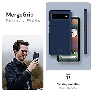 TUDIA DualShield Grip Designed for Google Pixel 6a Case (2022), [MergeGrip] Shockproof Military Grade Dual Layer Slim Raised Edge Protection for Pixel 6a - Indigo Blue
