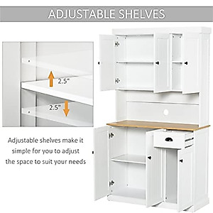 SEASD White Storage Cabinet 71" Kitchen Sideboard Self-Service Kitchen Pantry with Microwave Stand with Drawers