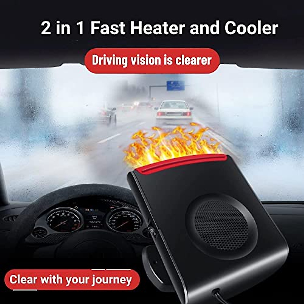 Car Heater,Upgrade Fast Heating Defrost Defogger, 2 in1 Fast Heating or Cooling Fan, Outlet Plug in Cigarette Lighte,12V Automobile Windscreen Fan for All Cars Portable Electronic Car Auto Heater