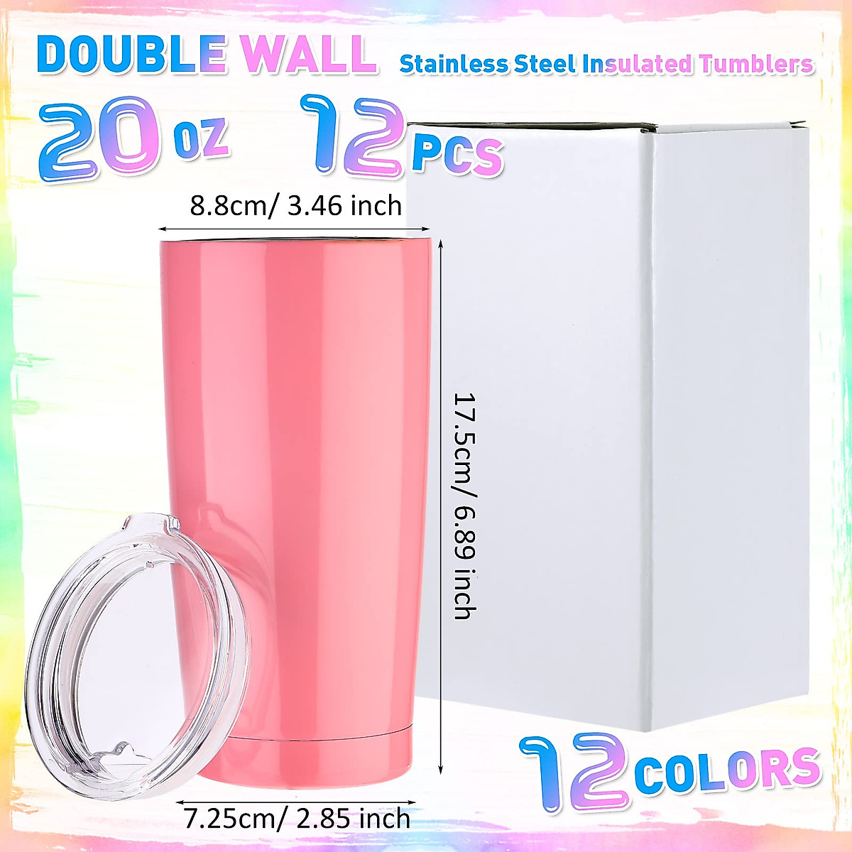 12 Pieces 20 oz Stainless Steel Tumbler Bulk with Lids, Powder Coated Travel Mug Tumblers Double Wall Vacuum Insulated Coffee Tumbler Cup for Hot Cold Water Drinks, 12 Colors