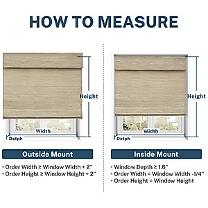 Pasoun Cordless Custom Roman Shades for Windows, Treatments, Natural Fabric Blind, Roman Window Shades, Almond(with Edge Liner,Block 90-95% Light), Custom Size