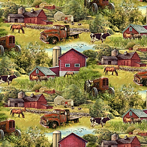 Farm Life Digital Cotton Fabric by The Yard