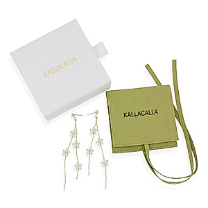 KALLACALLA Flower Drop Earrings, 925 Silver Needle Post Back, Linear Earrings, Flower Dangle Earrings, Dainty Earrings, Floral Earrings, Long Drop Flower Earrings (KCNE1001)