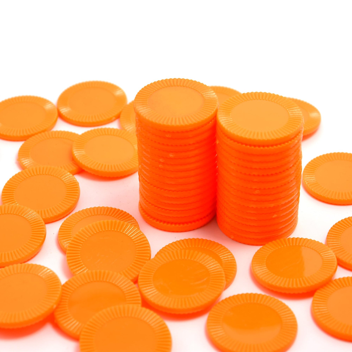 Smartdealspro 64pcs 32mm/1.26 Inch Opaque Plastic Learning Counters Disks Mini Poker Chips Game Tokens with Storage Box (Orange)