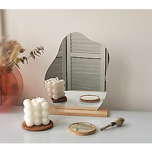 DaizySight Irregular Aesthetic Vanity Mirror Frameless, Decorative Desk Tabletop Acrylic Mirrors with Wooden Stand for Living Room, Bedroom, and Minimal Spaces Home Decor - Cloud Shape