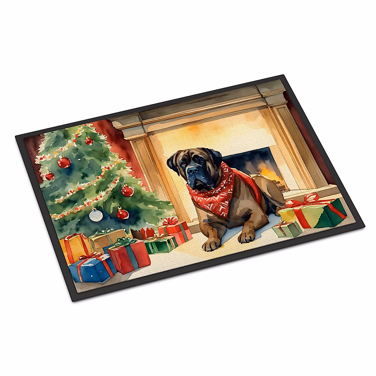 Caroline's Treasures DAC2625JMAT Bullmastiff Cozy Christmas Doormat Front Door Mat Indoor Outdoor Rugs for Entryway, Non Slip Washable Low Pile, 24H X 36W