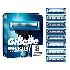 Gillette Mach3 Turbo Razor Blades Men, Pack of 8 Razor Blade Refills, Stronger Than Steel Blades, Enhanced Lubrastrip