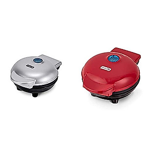 Dash DMS001SL Mini Maker Electric Round Griddle + Included Recipe Book, Silver & Mini Maker Portable Grill Machine + Panini Press with Recipe Guide - Red