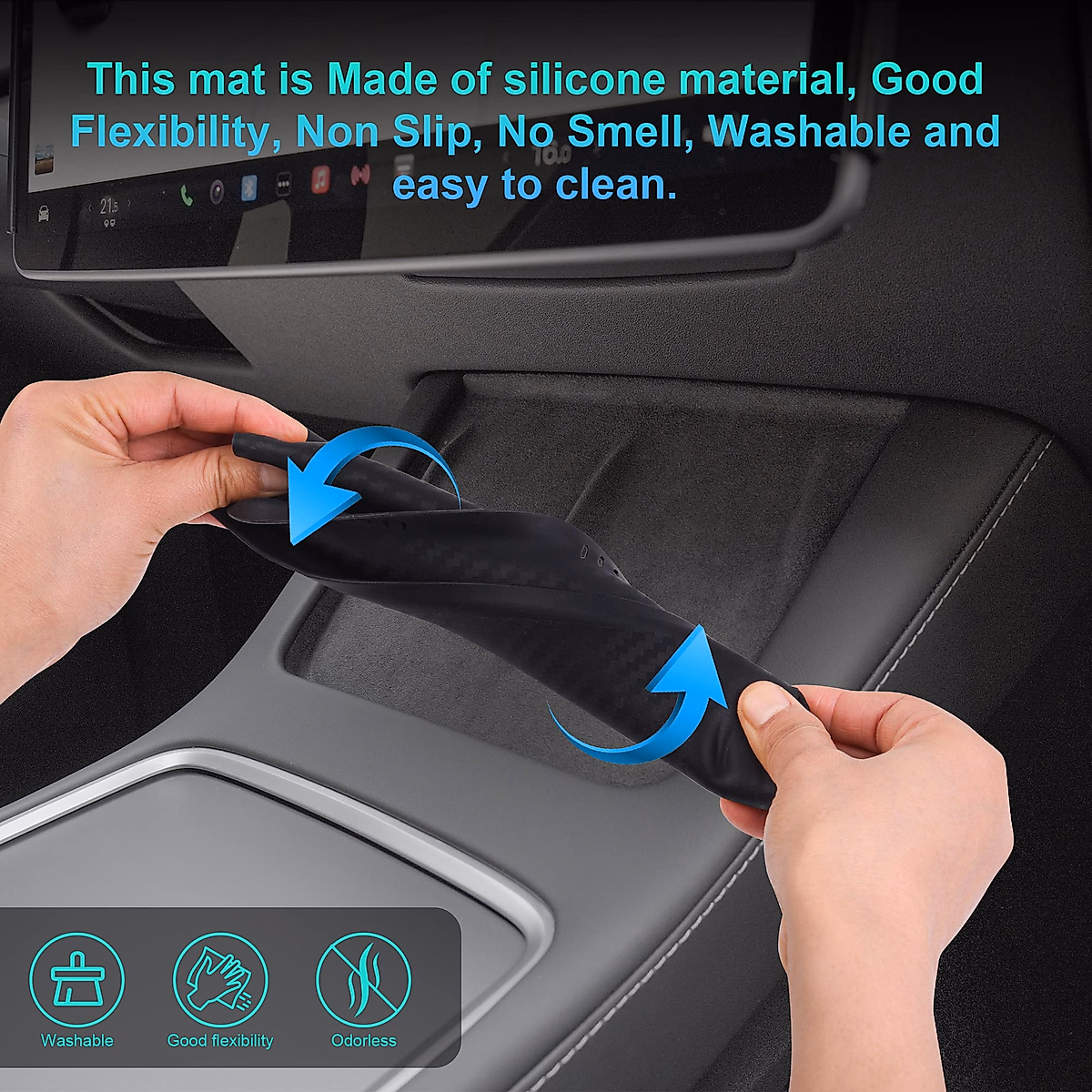 Tinlucys Center Console Wireless Charging Mat Designed for Tesla Model 3/Y 2021-2024,Center Console Interior Accessories for Tesla model 3/Y Black