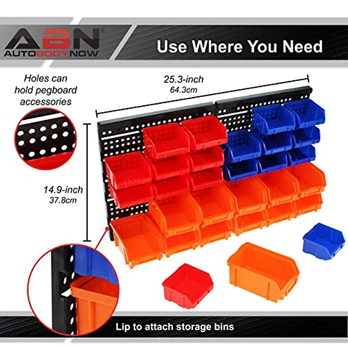 ABN Nail and Screw Organizer Wall Mounted Storage Bins - 30pc Small Parts Organizer for Shop and Garage Storage