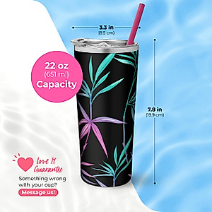 SassyCups Tropical Print Vacuum Insulated Stainless Steel Skinny Tumbler with Straw - Travel Gift, Christmas Gift, Tropical Palm Tree Themed Water Bottle, Travel Mug - Gift for Vacation, Adventure