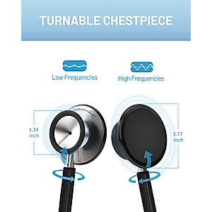 FriCARE Dual Head Stethoscope - Stethoscopes for Nurses, Medical Students - Classic Estetoscopio EMT/CMA Study Kit Accessories, StethoMedic Essentials, Prompt Customer Care, Mirror Black Tube, 30 inch