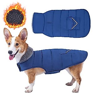 Dog Coat Winter Snow Jacket Cold Weather Warm Clothes Waterproof Windproof Vest for Medium Large Small Dogs Adjustable Blue S