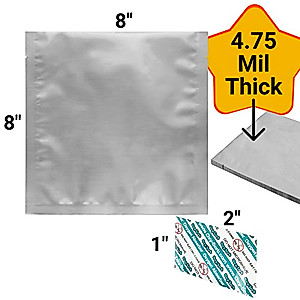 Dry-PacksMB8x8-100CC-80PK80 - 1 Quart Mylar Bags & Oxygen Absorbers for Dried Food & Long Term Storage by ®!, Silver