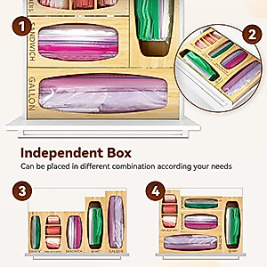 Art Secret Food Storage Bag Organizer Holder, Bamboo Storage Dispenser, Sandwich Bag Organizer for Gallon, Quart, Sandwich, Snack Variety Size Bag - Set of 5