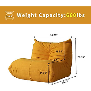 JACH 34" Comfy Lazy Floor Sofa Couch, Teddy Velvet Mohair Fireside Corner Bean Bag Chairs for Adults, Soft Lounge Foam-Filled Accent Single Chair for Living Room Bedroom Office Salon (Yellow)