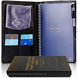 Genuine Leather Folio Cover Compatible with Rocketbook Everlast, Wave, Fusion, Panda | A5 Size Portfolio Organizer with Pen Loop | Fits Executive A5 Size Notebook 6" x 8" | Black