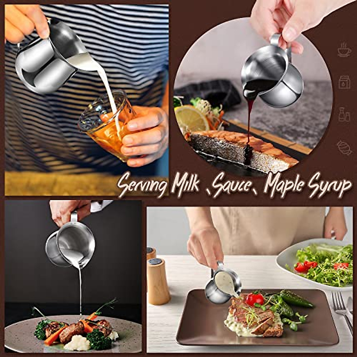 Potchen 24 Pack Stainless Steel Bell Creamers 3 Ounce Creamer Pitcher Mini Coffee Milk Pitchers with Handle and Pouring Spout Cups for Serving Espresso, Tea, Milk, Jam, Maple Syrup, Sauce