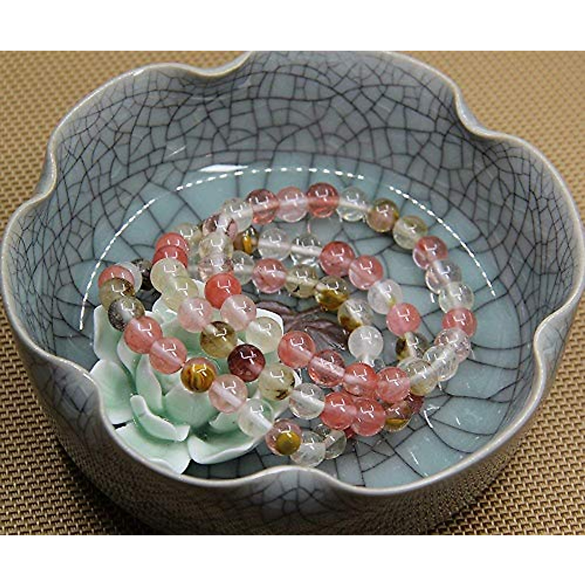 Natural Volcano Cherry Quartz Gemstone 8mm Round Beads Stretch Bracelet 7 Inch