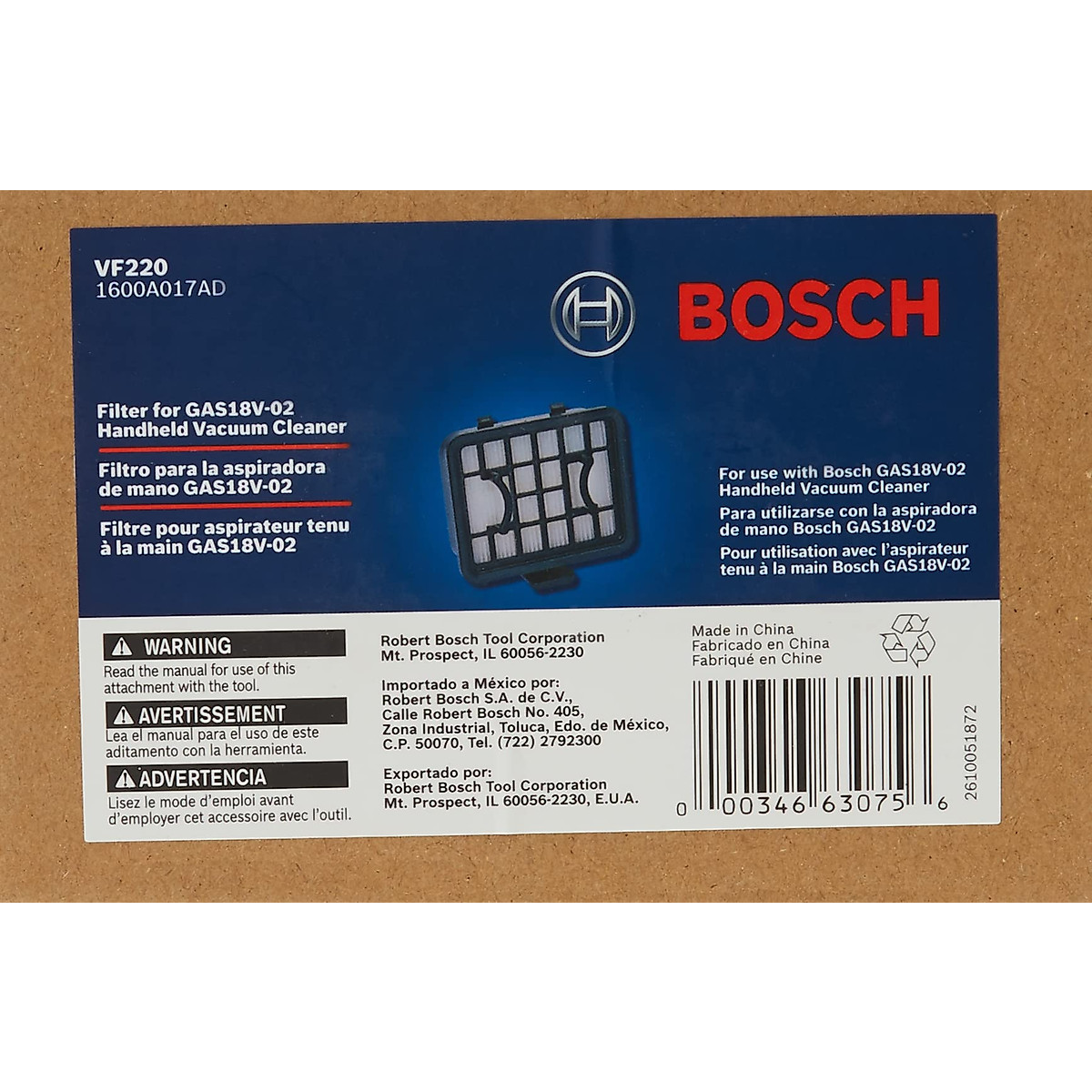 BOSCH VF220 Filter For 18V Handheld Vacuum Cleaner