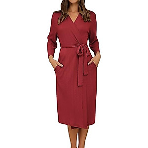Ekouaer Women's Robes Long Bathrobes Jacquard Knit Spa Shower Robe Fixed Belt Sleepwear with Two Pockets S-3XL