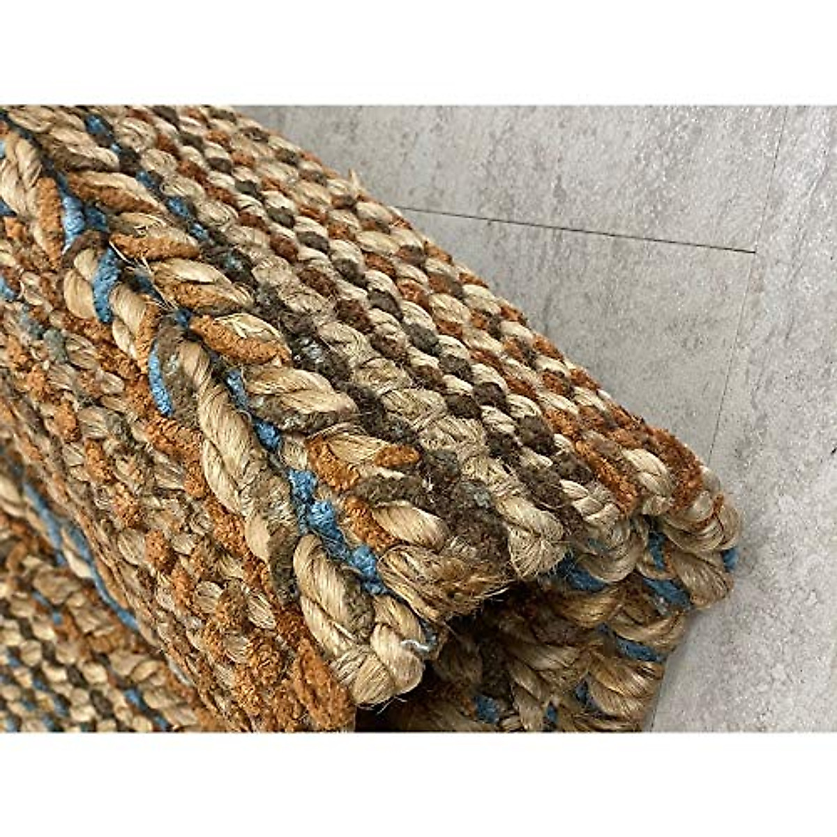 Lr Home Hand-Woven Light Blue Braided Jute Rug, Tan/Blue
