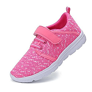 Abertina Kids Lightweight Breathable Running Sneakers Easy Walk Sport Casual Shoes for Boys Girls (2 Little Kid,Pink,34)