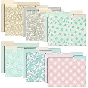 12-Pack Pretty Pastel Decorative File Folders for Women and Girls, Cute Classroom Supplies, Office, Organization Letter Size, 1/3 Cut Tabs, 12 Assorted Patterns and Solids (11.5x9.5 in)