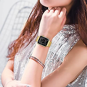 Zsuoop Metal Stainless Steel Band Compatible with Apple Watch Bands 41mm With Screen Protector Case,Magnetic Loop Milanese Adjustable Bands for iWatch Series 8/7/6/5/4/3/2/1/SE Women Men,Yellow Gold