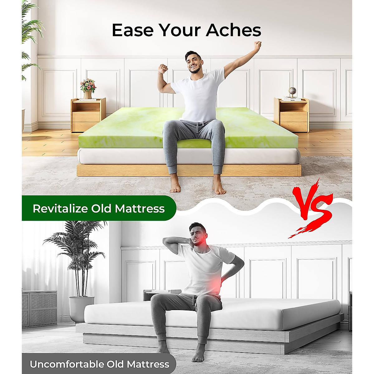 2024 New Twin Mattress Topper for Back Pain, 3 Inch Memory Foam Mattress Topper, Gel Cooling Mattress Topper, Slow-Rebound Foam Pad, Pressure Relieving Bed Topper Twin