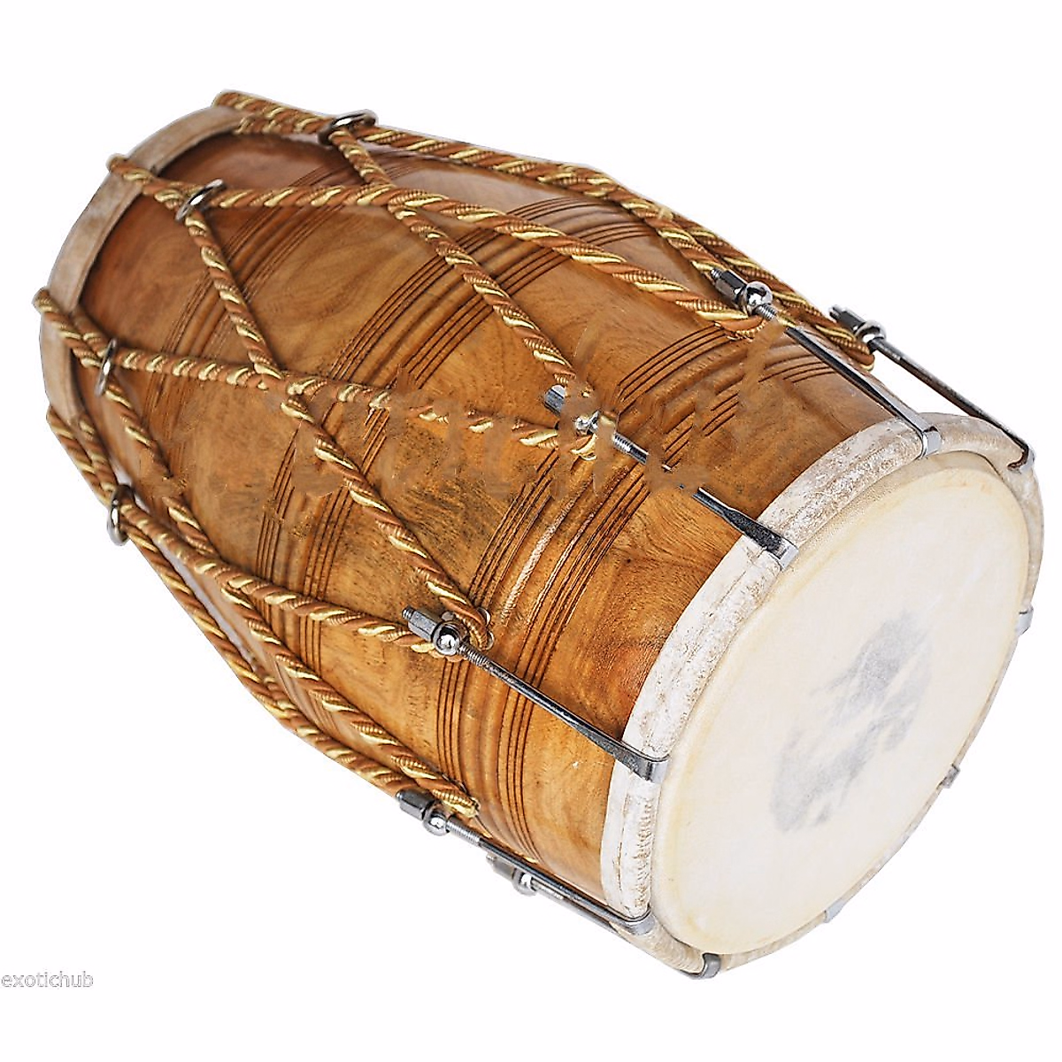 SPECIAL DHOLAK DRUM ROPE + BOLT TUNED~NATURAL WOOD COLOR POLISH~HAND MADE INDIAN