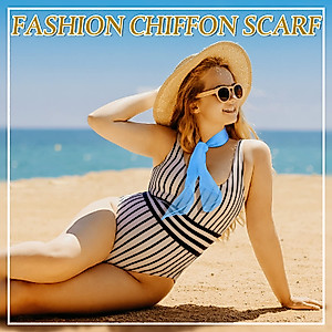 Bokon 22 Pcs 50s Retro Chiffon Sheer Square Neck Head Scarf for Women Handkerchief Lightweight Satin Ribbon Scarf Hemmed Sheer Neck Scarf Juggling Dance Scarf Set, 27.5 x 27.5 Inches