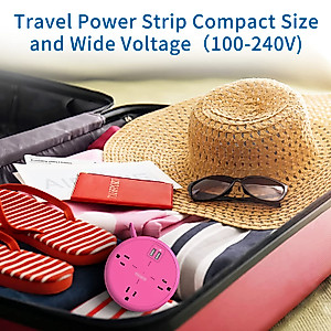 Pink Power Strip with USB Ports, Mountable Flat Plug Extension Cord with 3 Widely Spaced Outlets, 2 USB Charger 5 FT Power Cord, Compact Size Charging Station for Beauty Room Bedroom Home Office