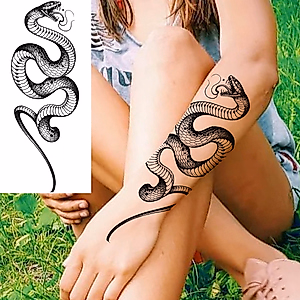 Goromon 10 Sheets Realistic Snake Temporary Tattoos For Women Men Forearm Arm Sexy 3D Tribal Cobra Mamba Viper Serpent Tattoos Temporary Adults Kids Fake Tattoos Sticker Black Sword Rose Flower Tatoos
