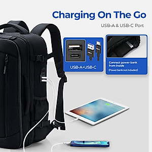 Business Carry on Backpack with Detachable Laptop Bag, 40L Expanable Travel Backpack, Airplane Approved Luggage Backpack, Water Resistant Suitcase for Men and Women (Black)