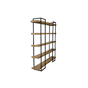 Benjara 68 Inch Wide Bookshelf, Reclaimed Mango Wood Shelves, Black Metal Frame
