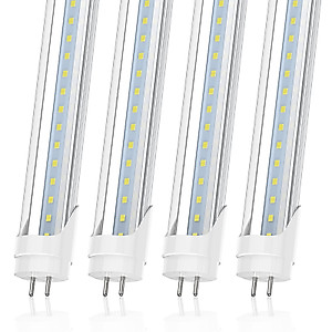 JESLED 4FT LED T8 Type A+B Tube Lights, 12W(50W Equivalent), 2400LM High Output, 6000K, Plug and Play or Ballast Bypass, Double End Powered, 4 Foot T10 T12 Fluorescent Bulbs Replacement, Clear(4-Pack)