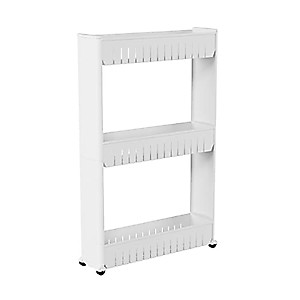Lavish Store 3-Tier Rolling Cart – Narrow-Space Kitchen or Bathroom Slim Slide Shelves – Organization and Storage Furniture by Lavish Home, (L) 19.5” x (W) 5” x (H) 28”, White