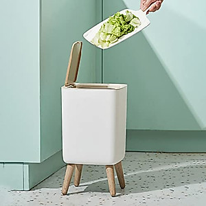 Nordic Style Trash Can,Push Top Garbage Bin with Lid,White Top Spring Waste Basket,Dog Proof Trash can，Plastic Trash Bin Suitable for Kitchen,Bathroom,Bedroom,Living Room,Office,Outdoor