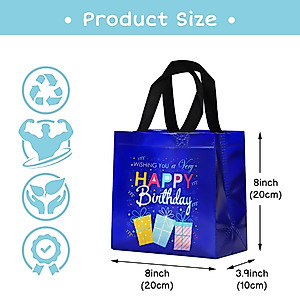 cabzymx 18 Pcs Multicolor Small Birthday Gift Bags Set with 9 Colors, Funny Gift Design Reusable Birthday Presents Bags Bulk with Bases, 8 x 3.9 x 8 In Party Goodie Bags for Baby, Girls, Boys
