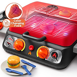 Extra Large 2-Layer BBQ Grill Playset with Pretend Smoke, Light, Sound & Color-Changing Food, Kitchen Toy Set,Pretend BBQ Grill Toy Set for Kids (25X13X12 Inch)