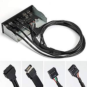 MZHOU USB2.0 + 3.0 Metal Front, 5.25 inch 19Pin Front Panel Adapter, 4 USB 3.0 Port hubs and (1HD Audio Port / 1TPY-C Port / 1 Microphone Input)