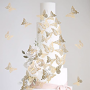 40 PCS Laser 3D Butterfly Cupcake Toppers Hollow Arts Butterfly Cake Decorations for Baby Shower Wedding Fairy Birthday Party Supplies Butterfly Wall Sticker Decoration Mixed Styles Gold