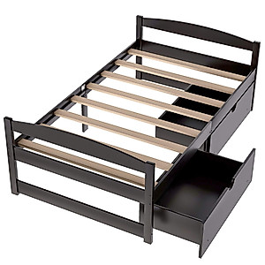 KoiHome Wooden Daybed with 2 Storage Drawers, Twin Size Platform Bed Frame, Daybed Twin for Kids Boy Girls Bedroom,Living Room, Office, No Box Spring Needed, Twin Size Day Beds Sofas in Espresso