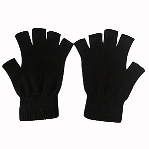 2 Pair Half Finger Gloves Winter Knit Touchscreen Warm Stretchy Mittens Fingerless Gloves in Common Size for Men and Women,black